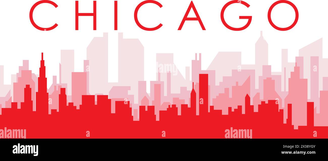 Red panoramic city skyline poster of CHICAGO, UNITED STATES Stock ...