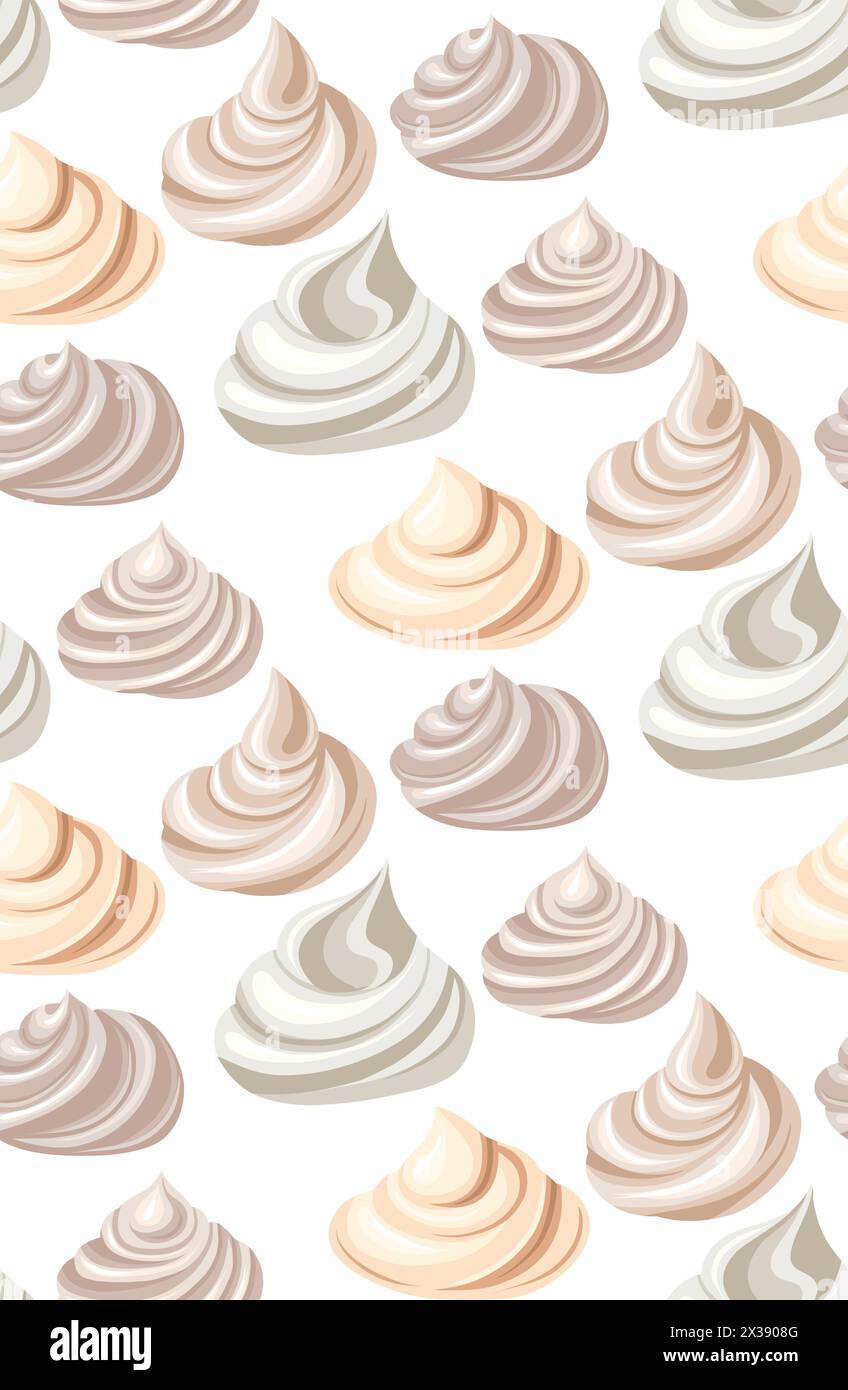 Vector seamless pattern with cartoon meringues and creams on white ...
