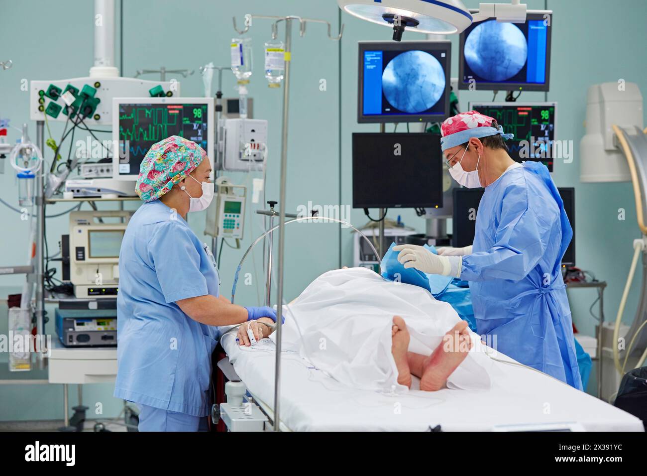 Operating room for placement of defibrillator. Intensive Care Unit ICU ...