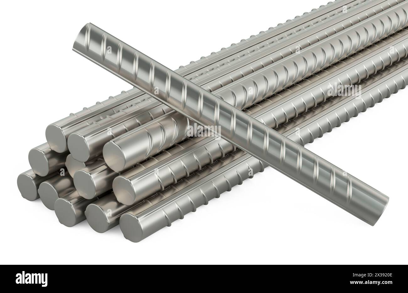 Construction armature bars, stack. 3D rendering isolated on white ...