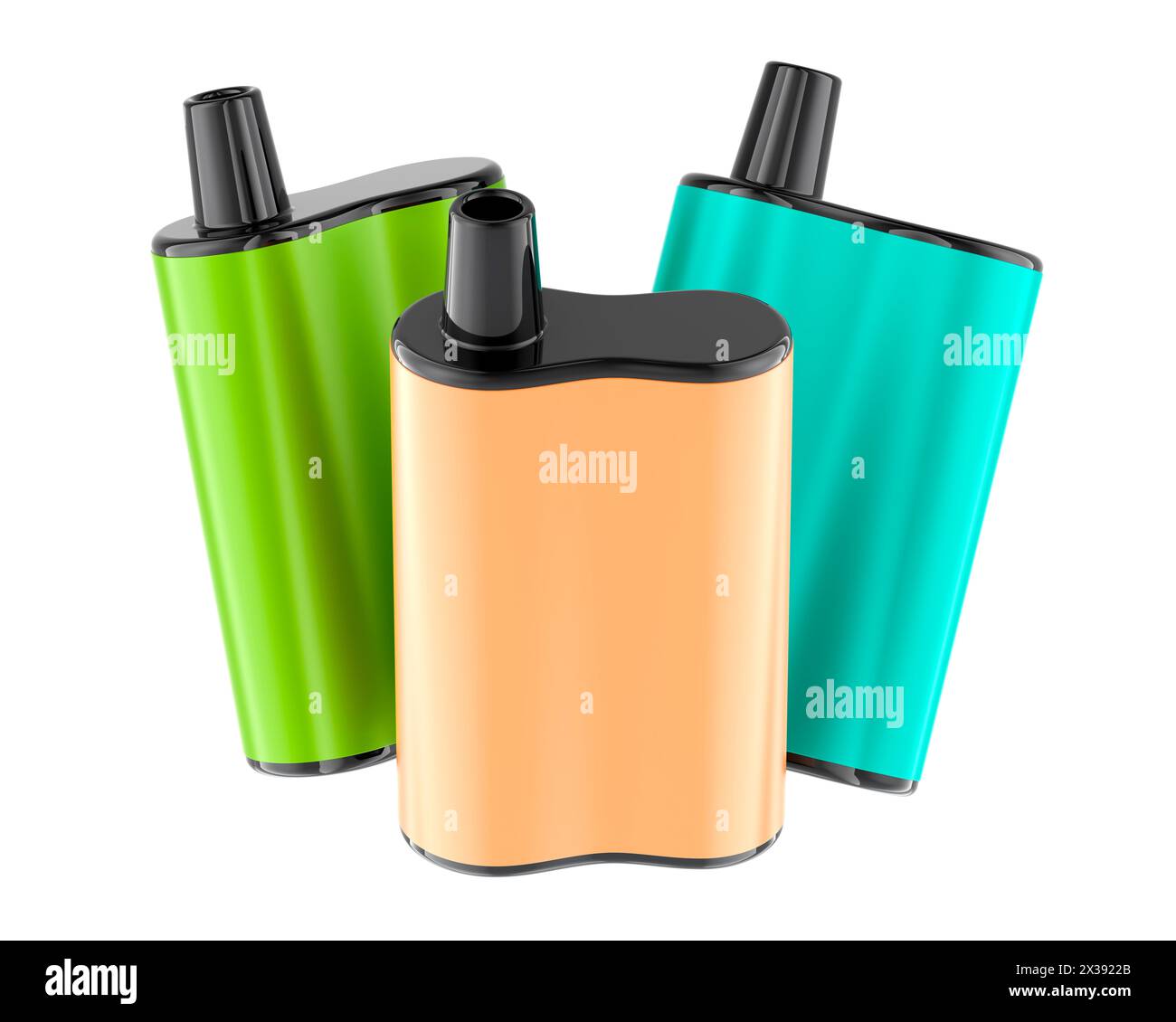 Disposable Vapes, three colored vapes. 3D rendering isolated on white ...