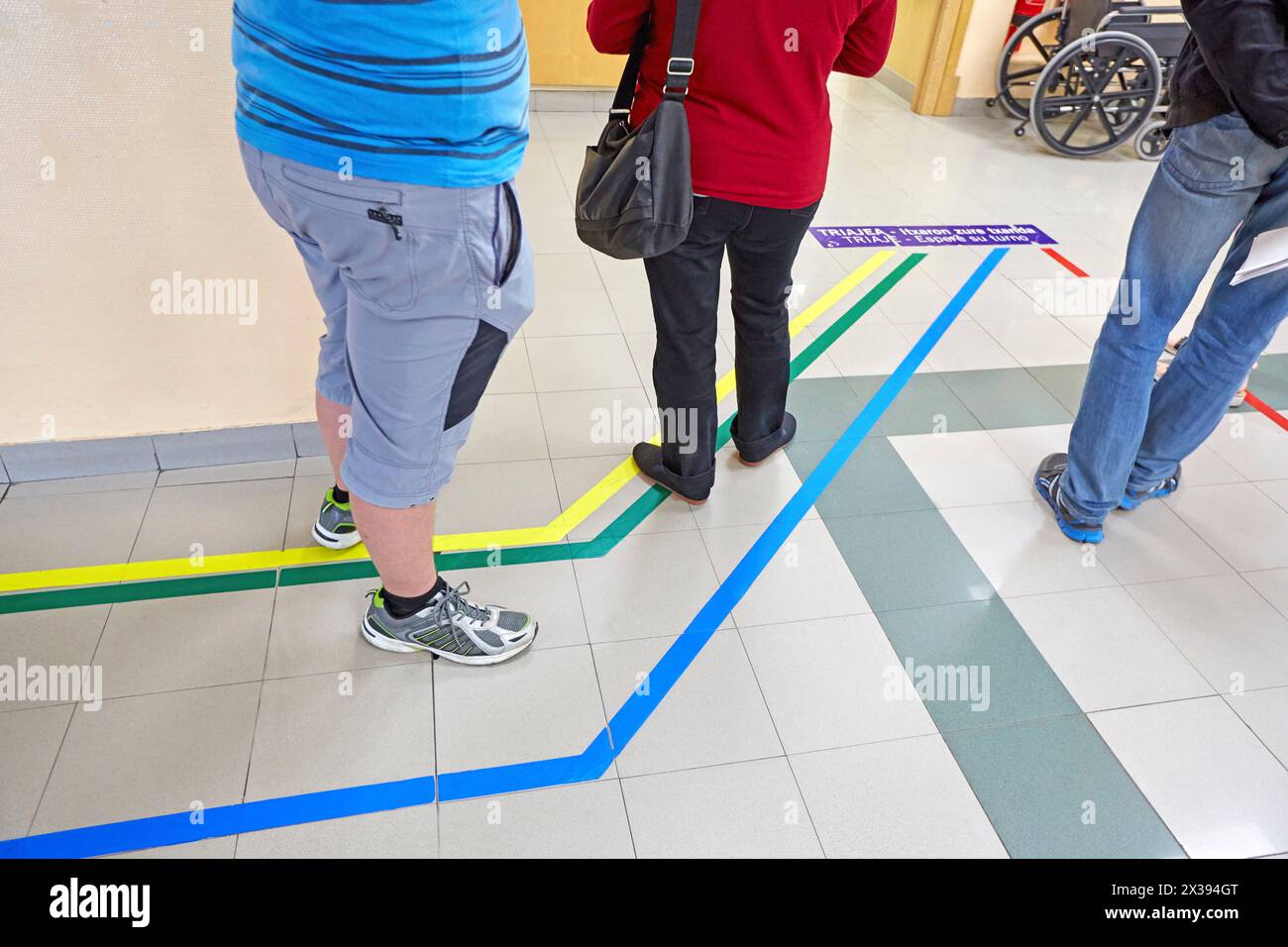 Patients, Emergency area with guiding coloured lines to different ...