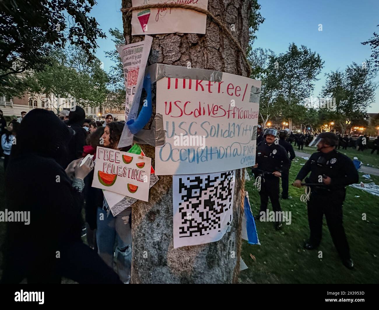 Los Angeles, California, U.S.A. 24th Apr, 2024. Posters on tree ...