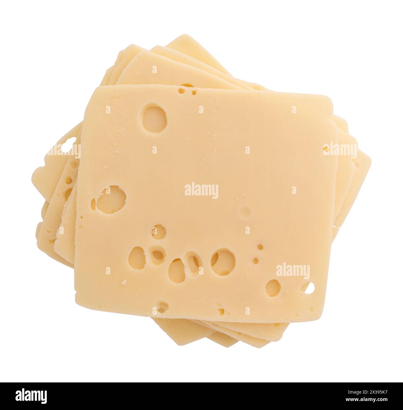 thin slices of swiss or maasdam cheese isolated on white background ...