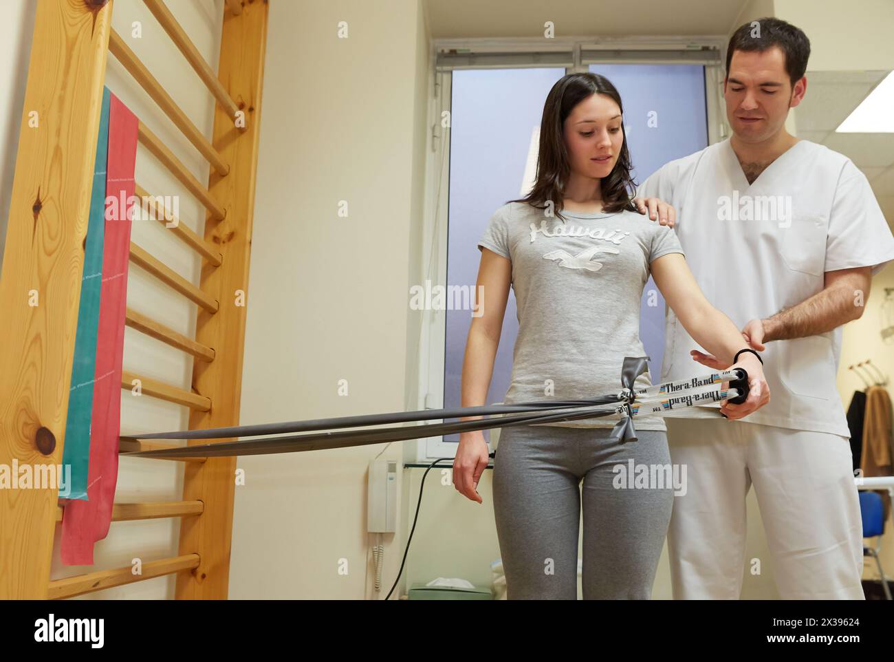 Strengthening of deltoid and shoulder abductor muscles with rubber bands Gym Physiotherapy ...