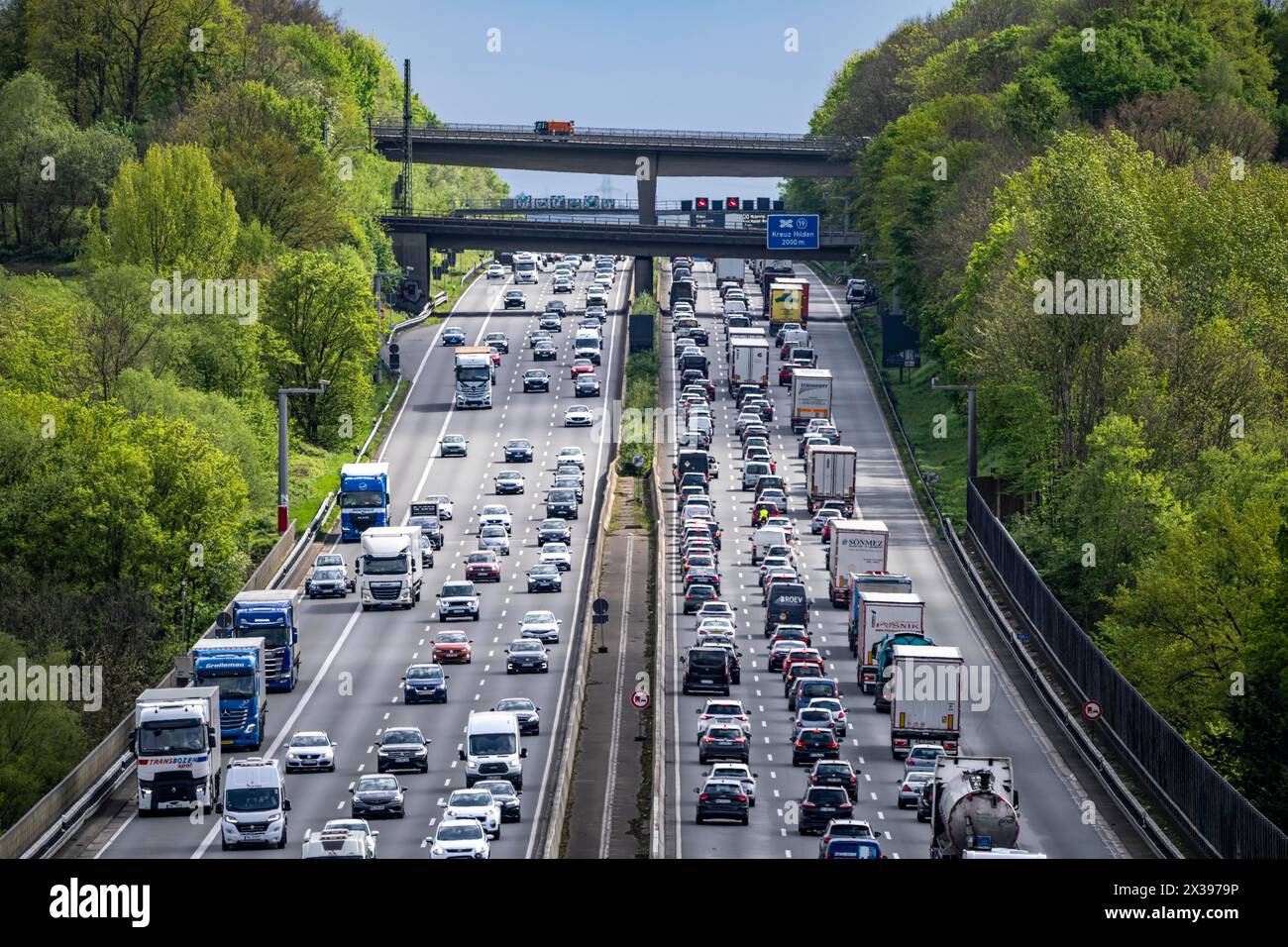The highway A3, heavy traffic on 8 lanes, incl. the temporarily ...
