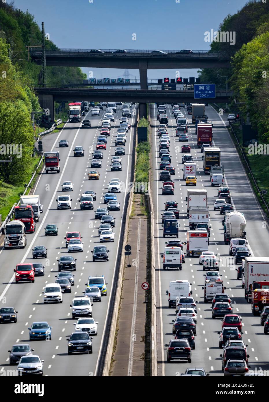 The highway A3, heavy traffic on 8 lanes, incl. the temporarily ...