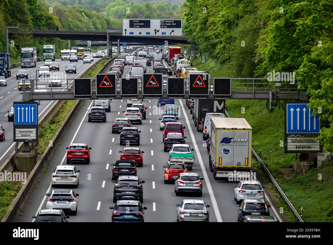 The highway A3, dense traffic on 8 lanes, including the temporarily ...