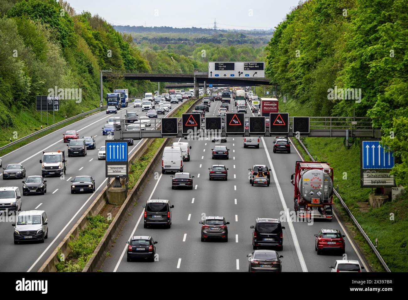 The highway A3, dense traffic on 8 lanes, including the temporarily ...