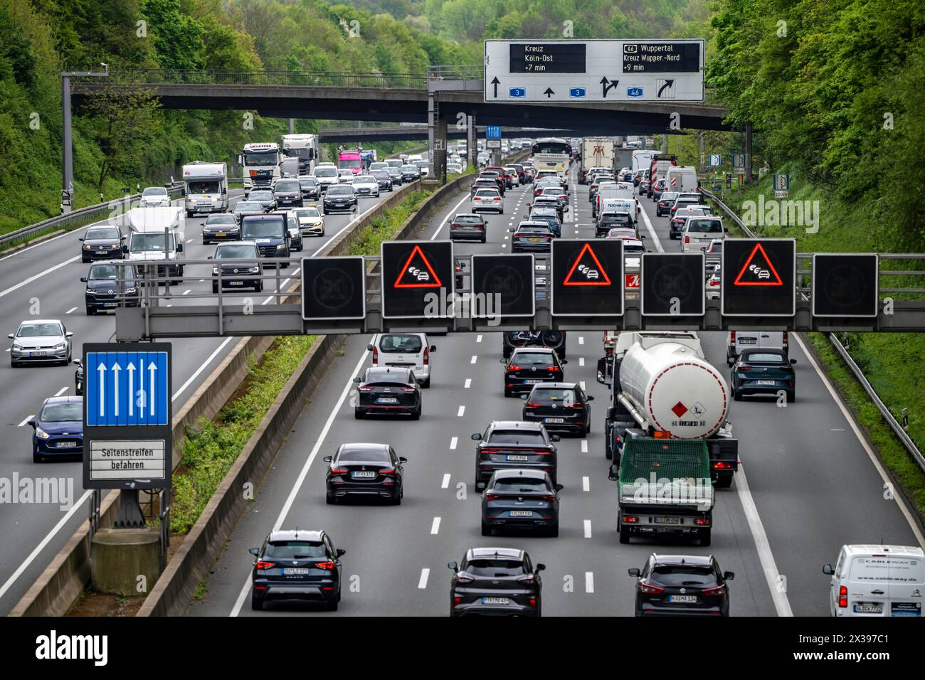 The highway A3, dense traffic on 8 lanes, including the temporarily ...