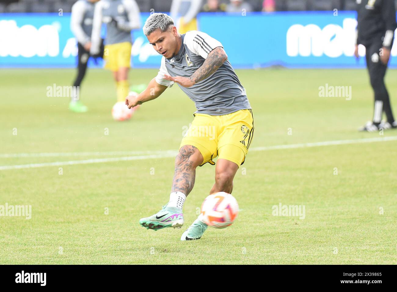 April 24, 2024: Columbus Crew forward Cucho HernÃ¡ndez (9) shoots the ...