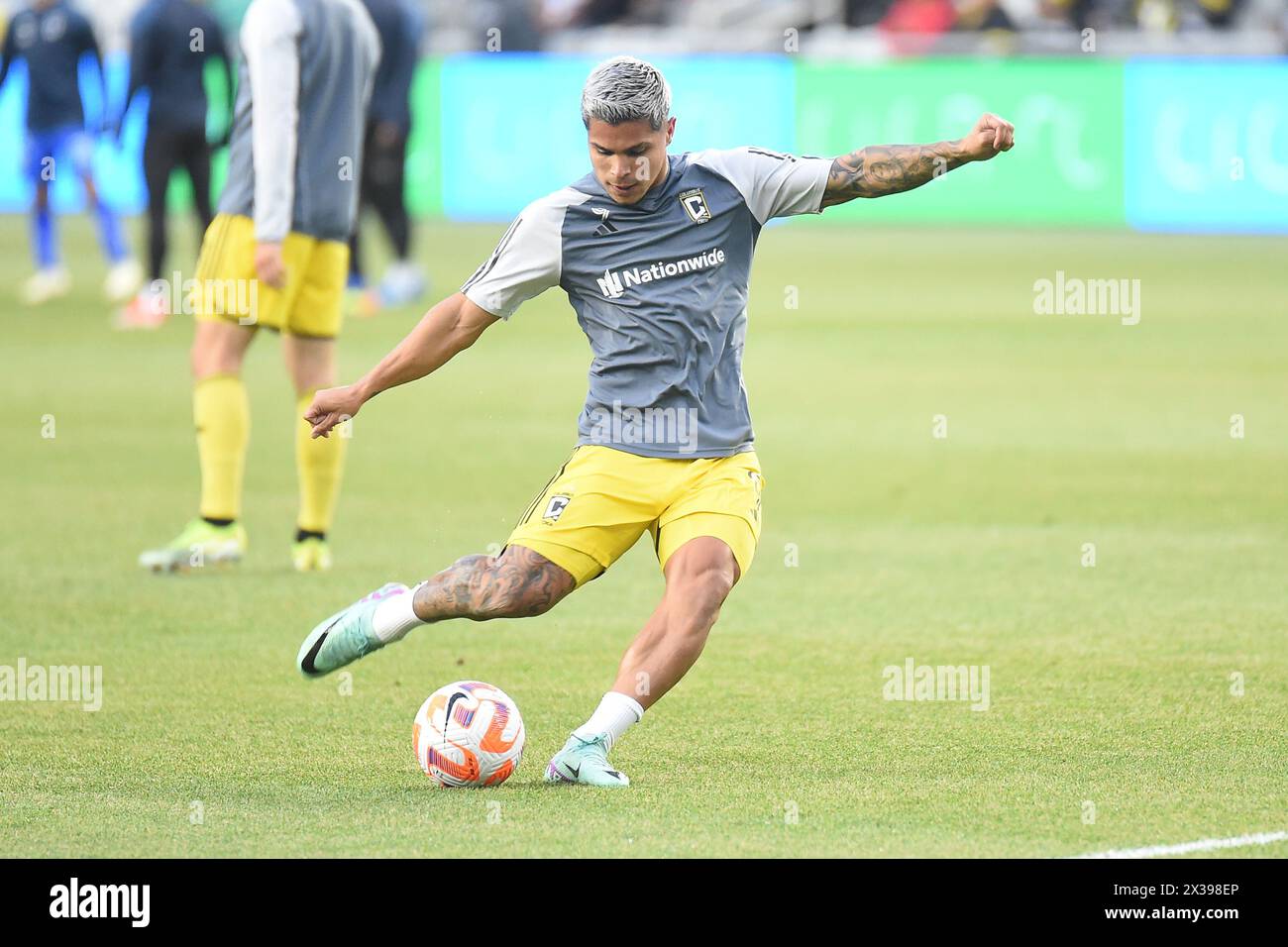 April 24, 2024: Columbus Crew forward Cucho HernÃ¡ndez (9) shoots the ...