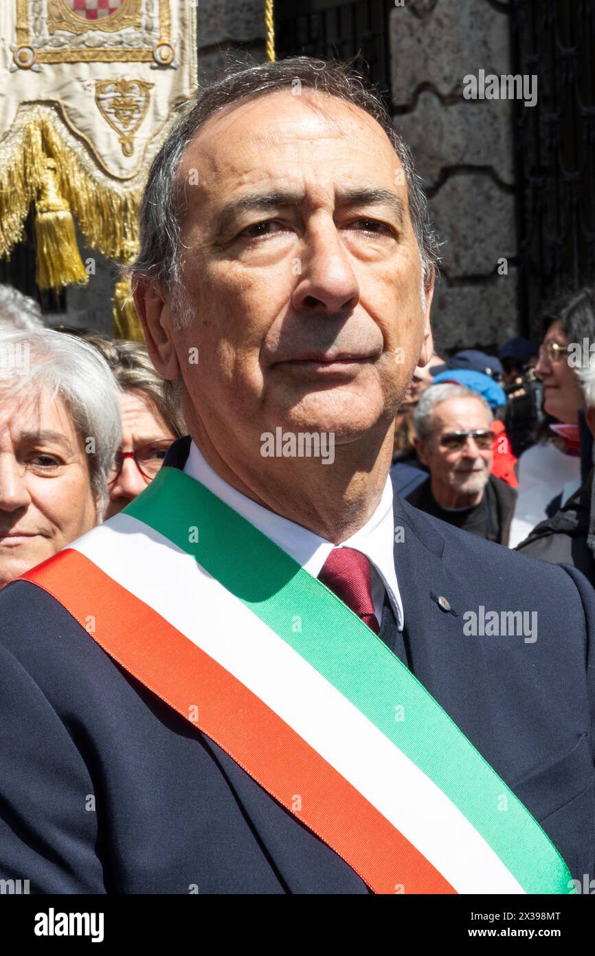 Milan, Italy. April 25, 2024, Beppe Sala, mayor of Milan is seen during ...