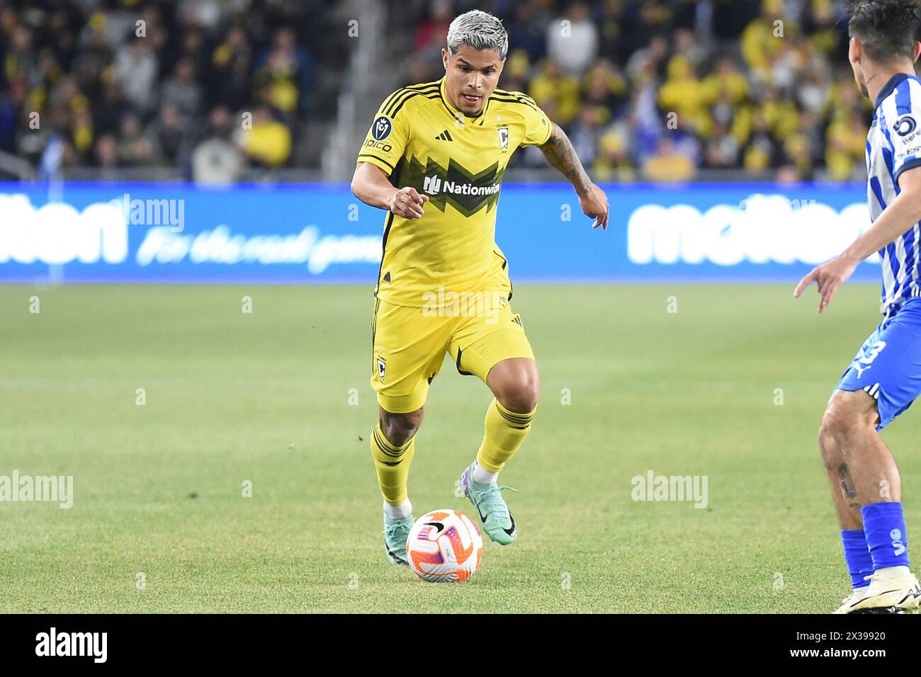 April 24, 2024: Columbus Crew forward Cucho HernÃ¡ndez (9) dribbles ...