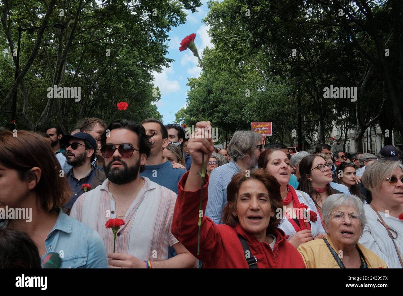 March on the 50th anniversary of the Carnation Revolution in Lisbon ...