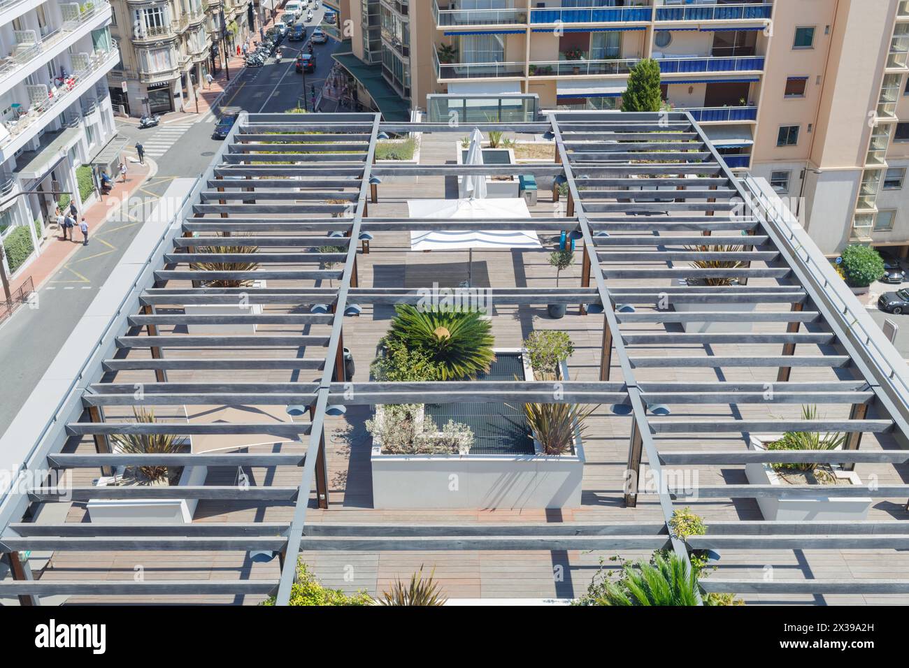 above view of flat roof of one of modern buildings of Monaco, close-up ...