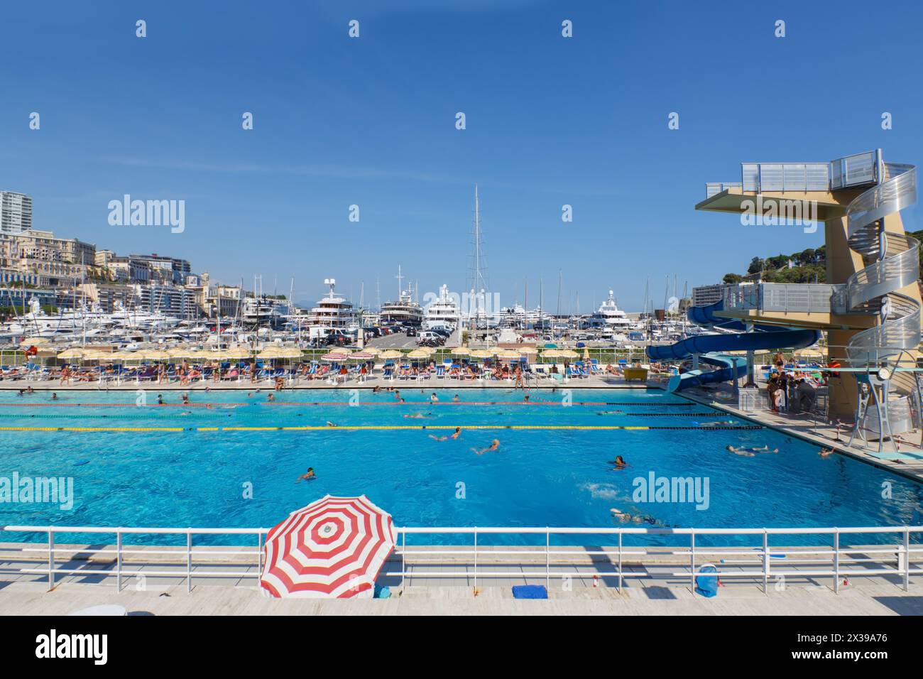 MONTE CARLO, MONACO - AUG 3, 2016: Stade Nautique Rainier III, outdoor ...