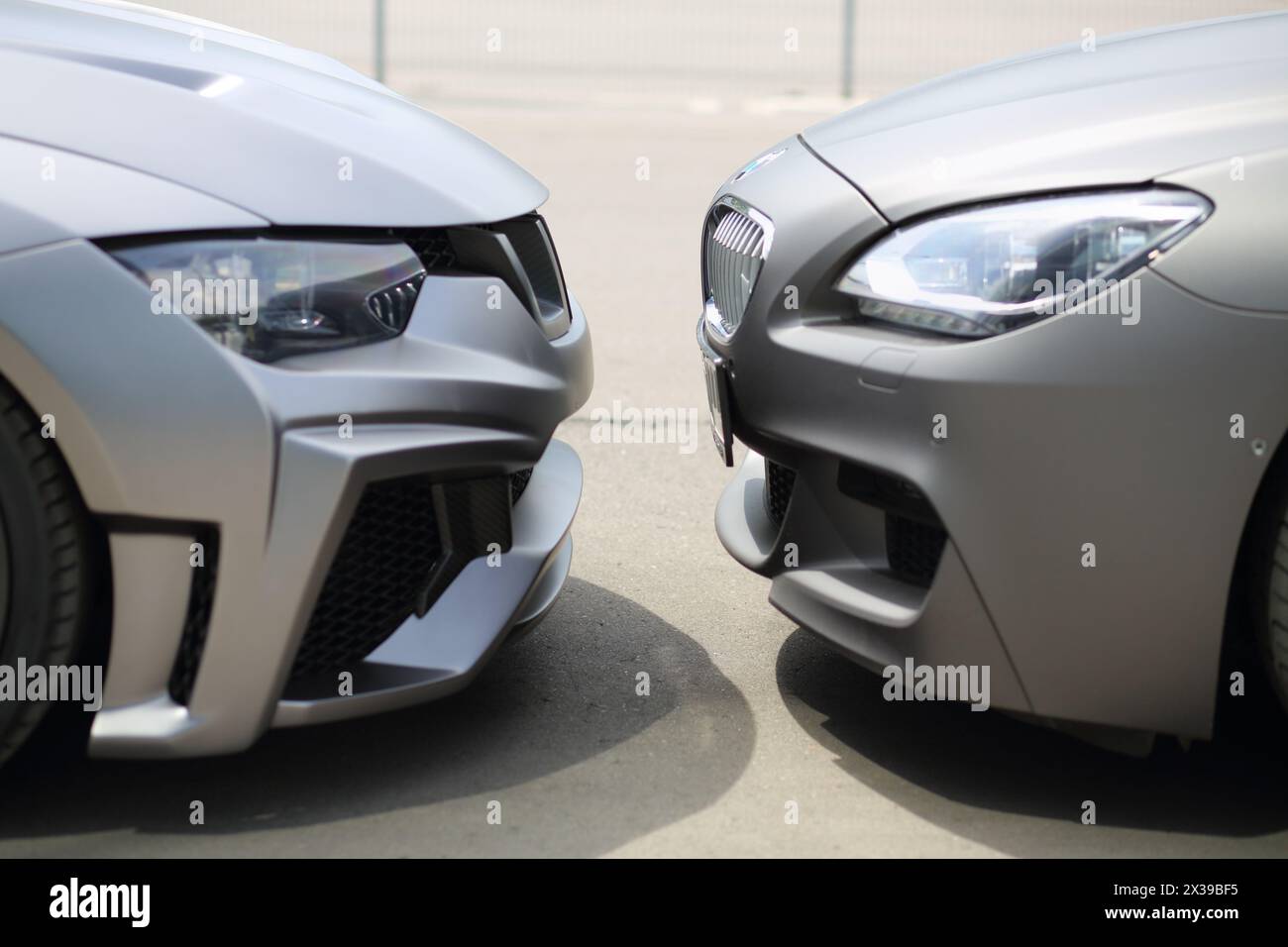 MOSCOW - JUN 19, 2016: Two sport model car BMW gray colored standing ...