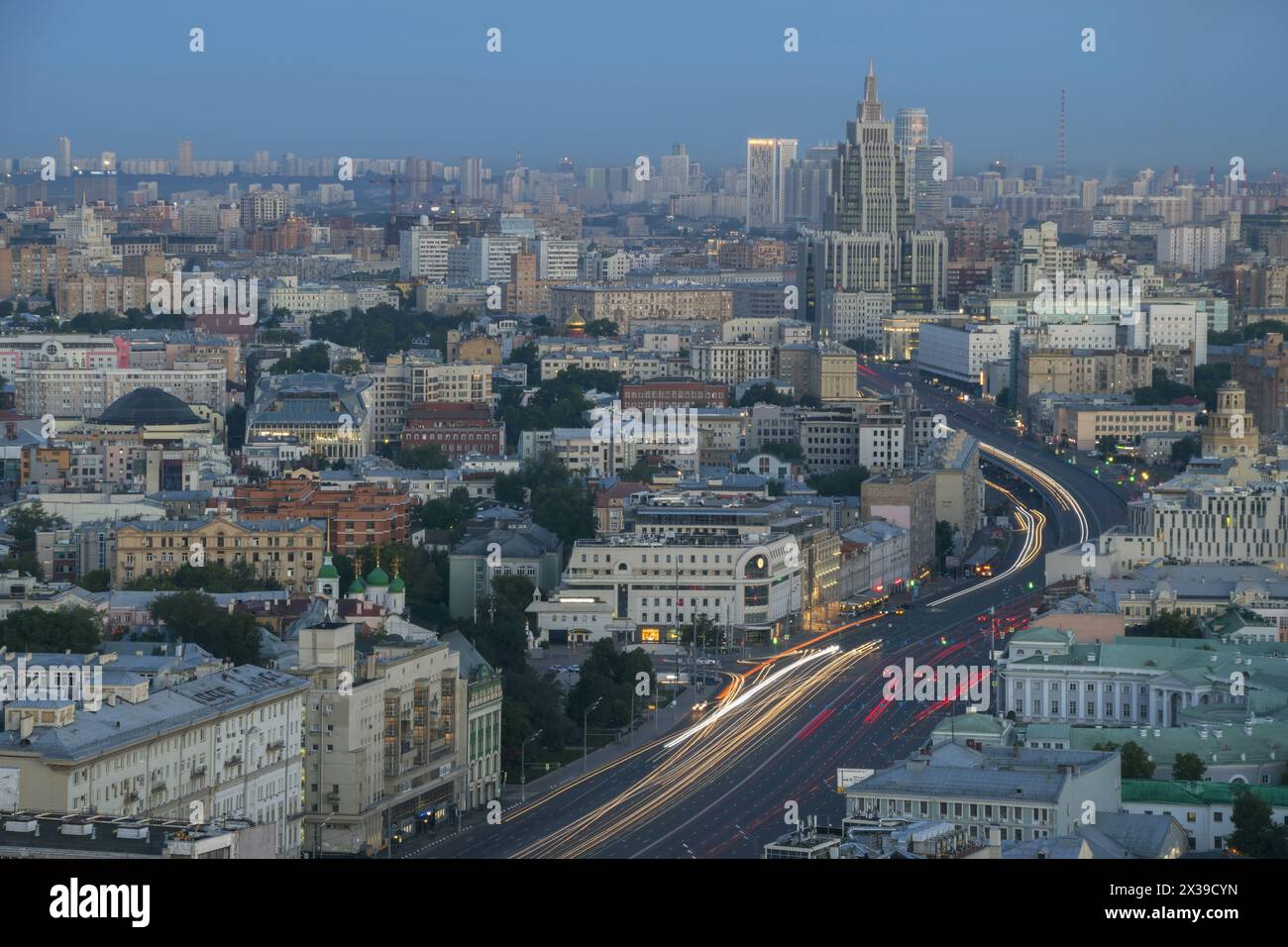 Residential buildings, roofs and Garden Ring road at summer morning in ...