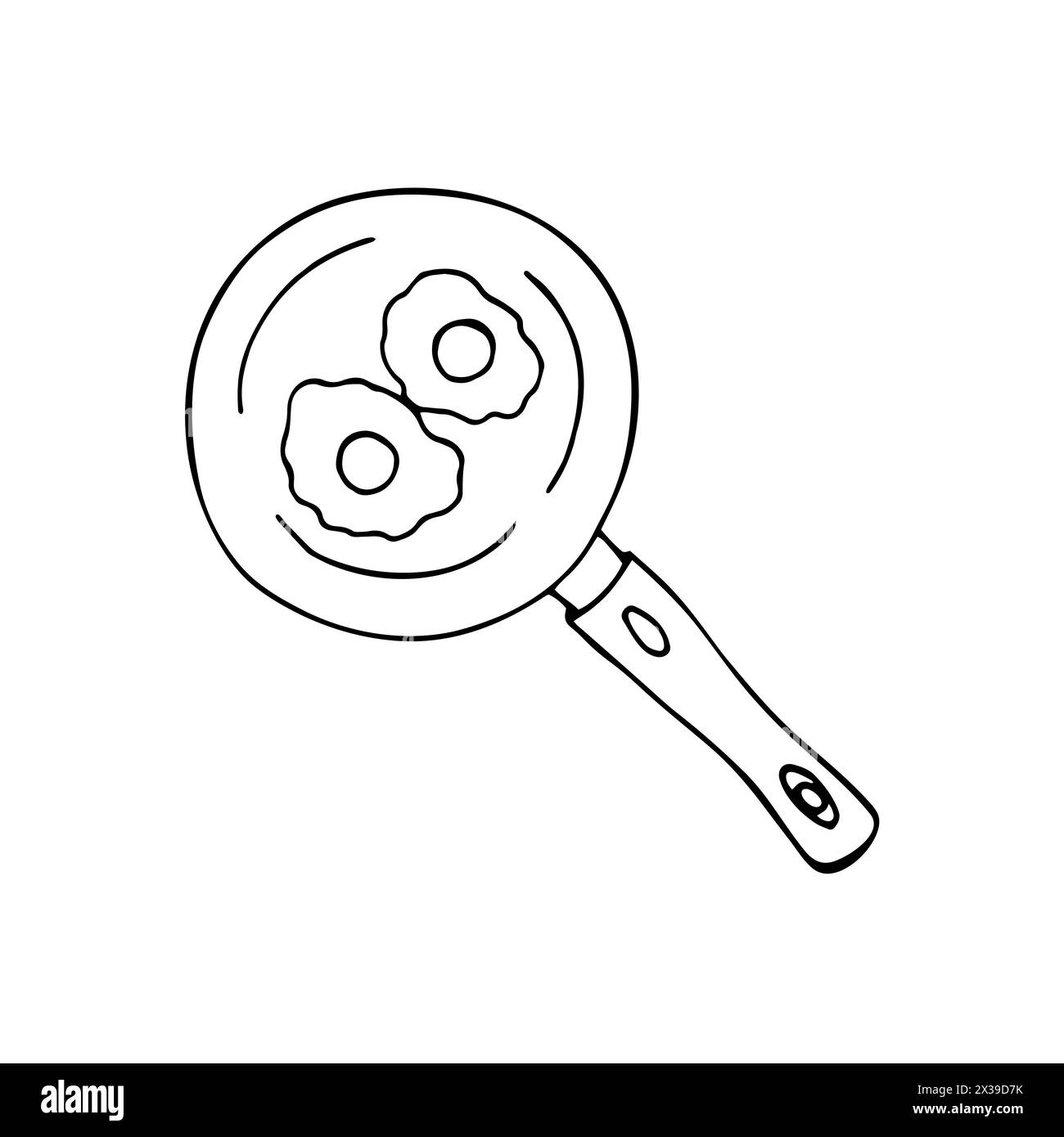 Fried eggs in a frying pan in a doodle style. Hand-drawn illustration ...