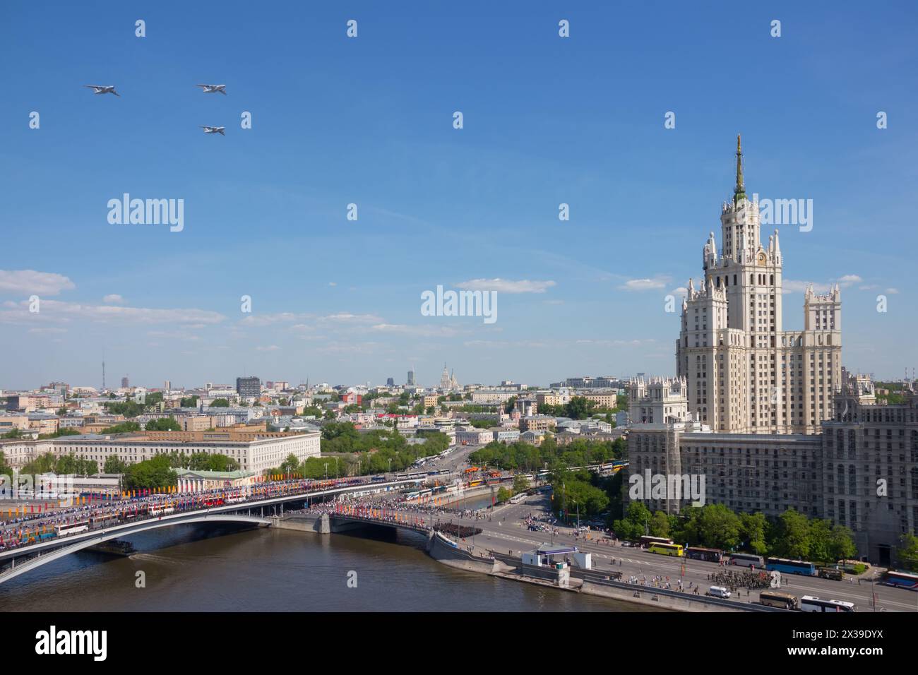Three aircrafts fly during military parade on anniversary of Victory in ...