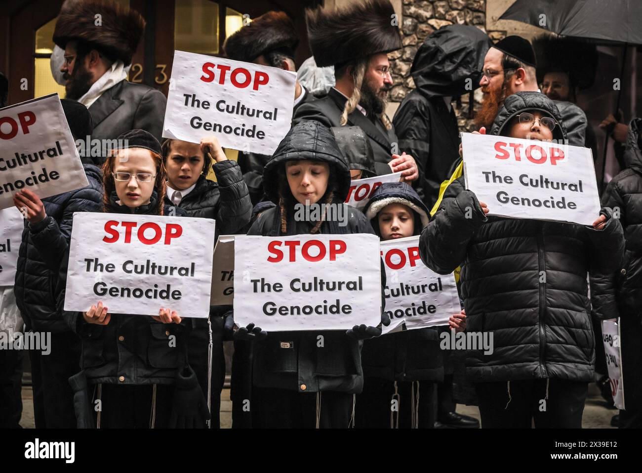 London, UK. 25th Apr, 2024. The protesters opposite the DfE. Several ...