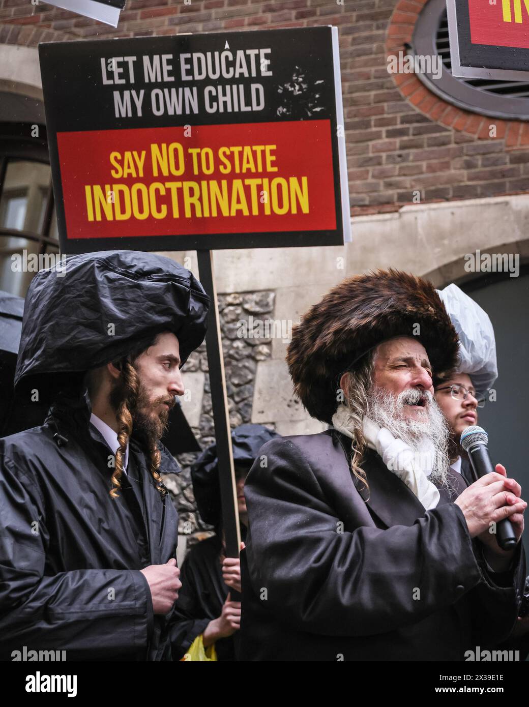 London, UK. 25th Apr, 2024. The protesters opposite the DfE. Several ...