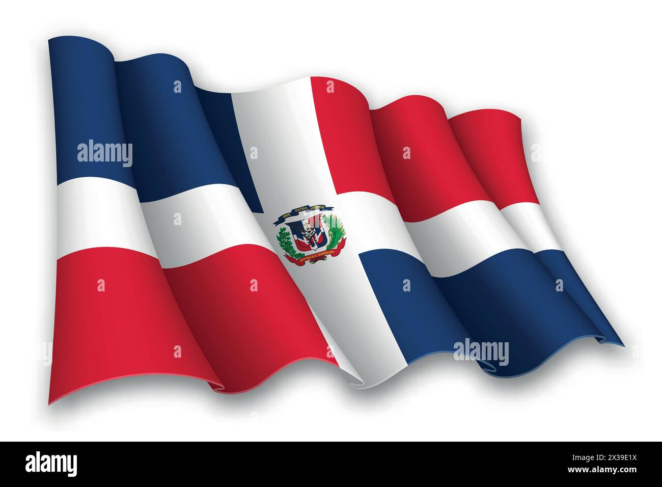Realistic waving flag of Dominican Republic isolated on white ...