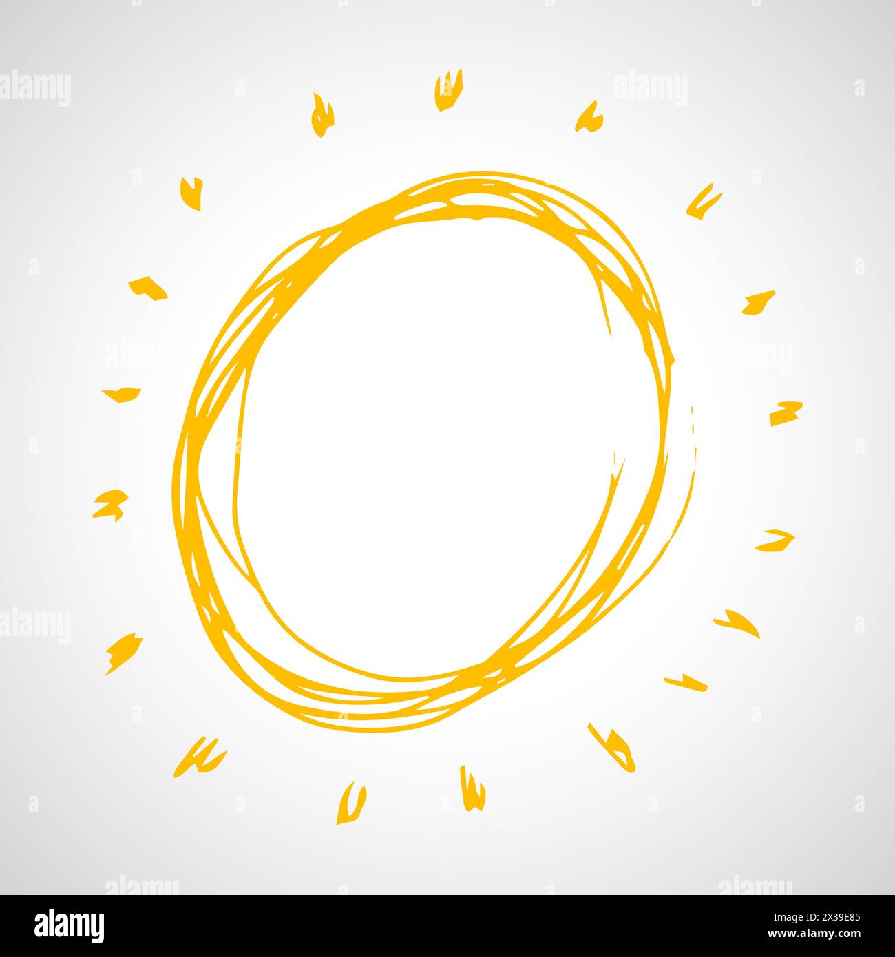 Hand drawn sun. Simple sketch sun. Solar symbol. Yellow doodle isolated ...