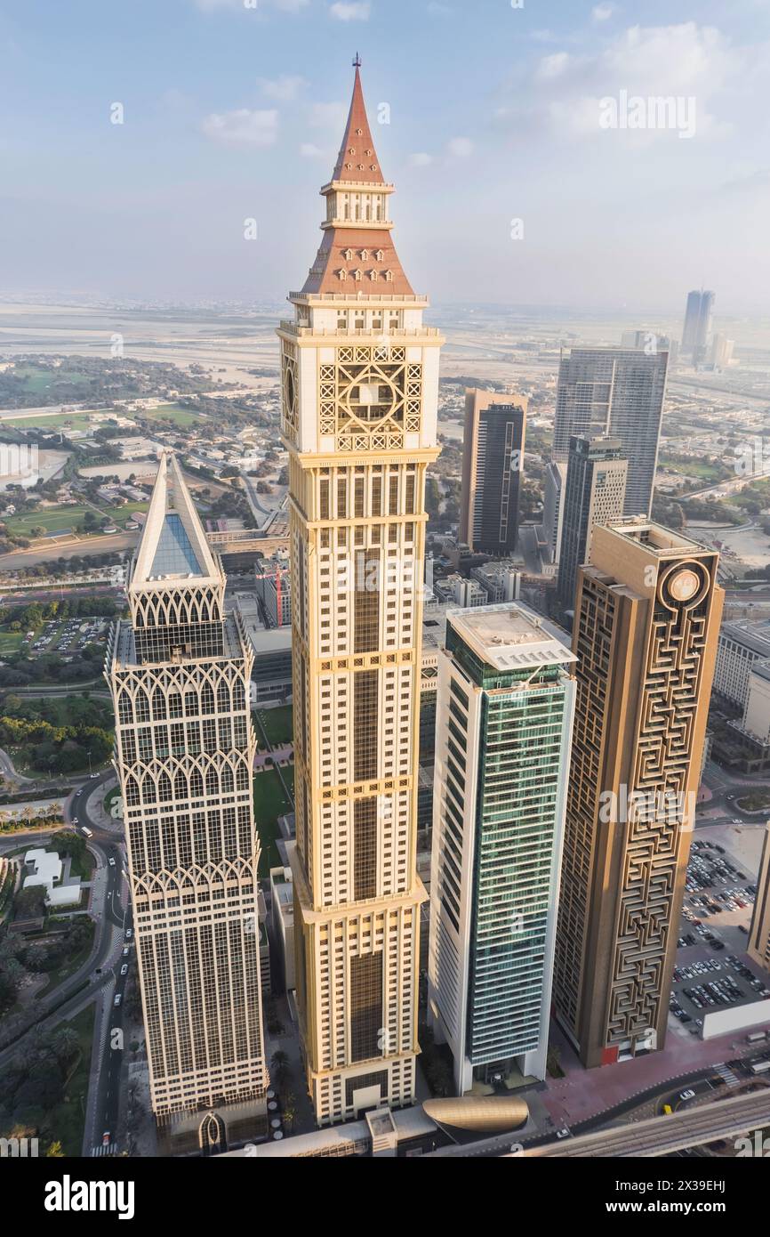 DUBAI, UAE - JAN 8, 2017: Tower, Al Yaqoub Tower, Capricorn Tower, Maze ...