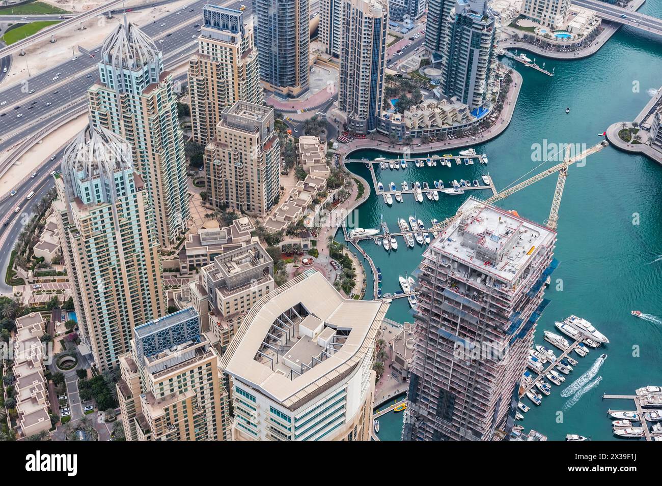 Dubai Marina Canal among hotels in Dubai Marina area and highway in ...