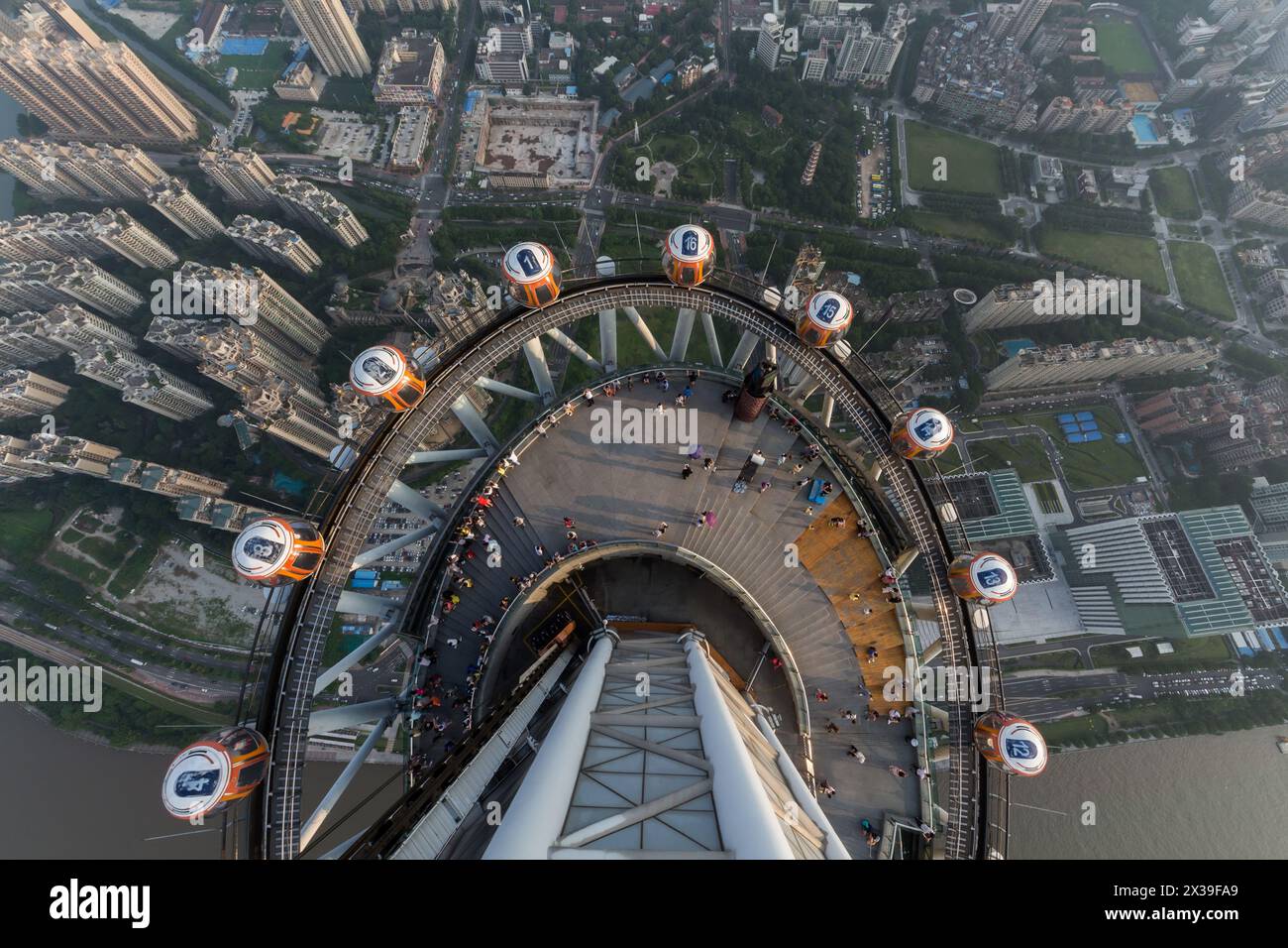 GUANGZHOU, CHINA - AUG 21, 2015: People on observation deck of Canton ...