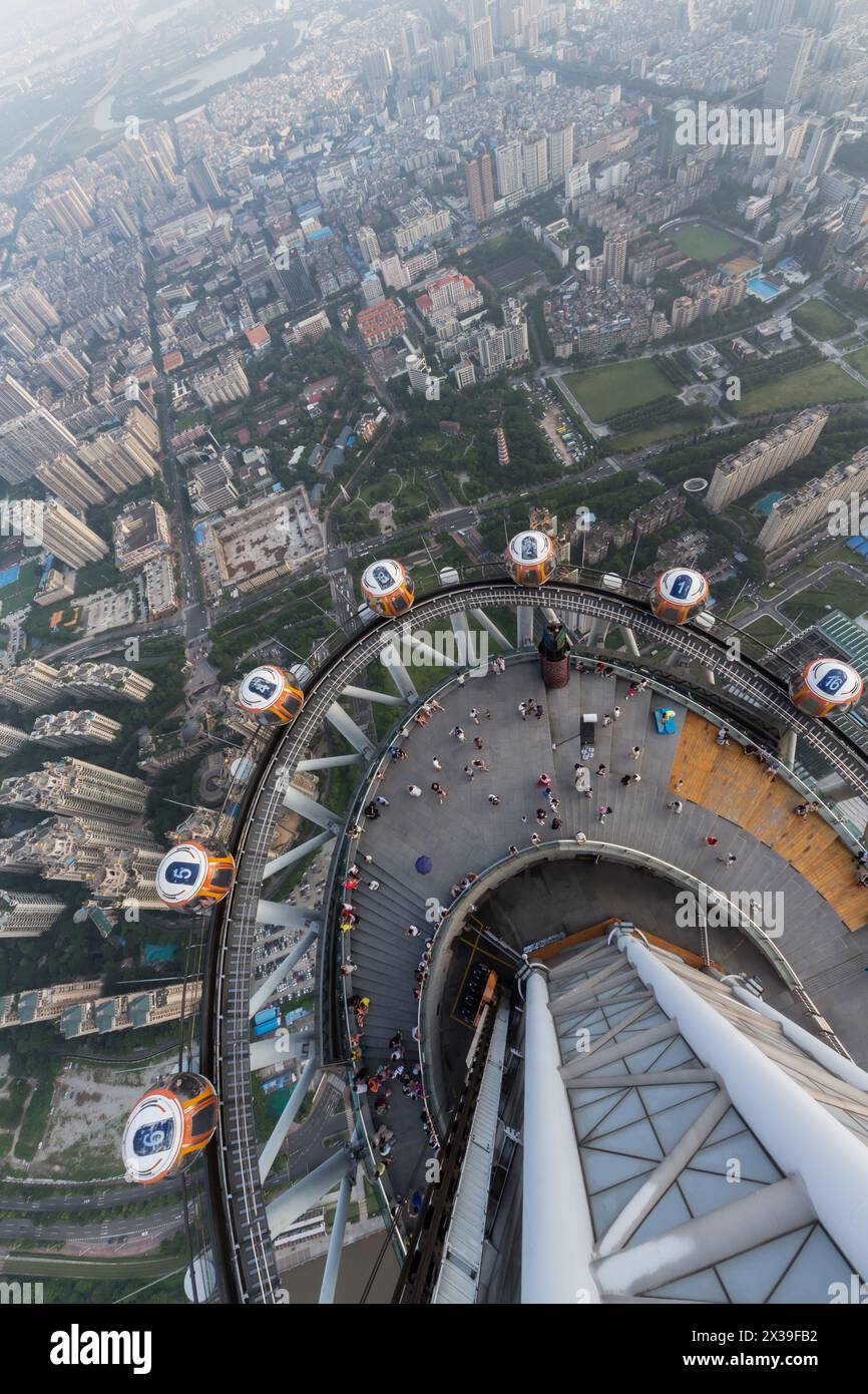 GUANGZHOU, CHINA - AUG 21, 2015: Observation deck of Canton Tower, This ...