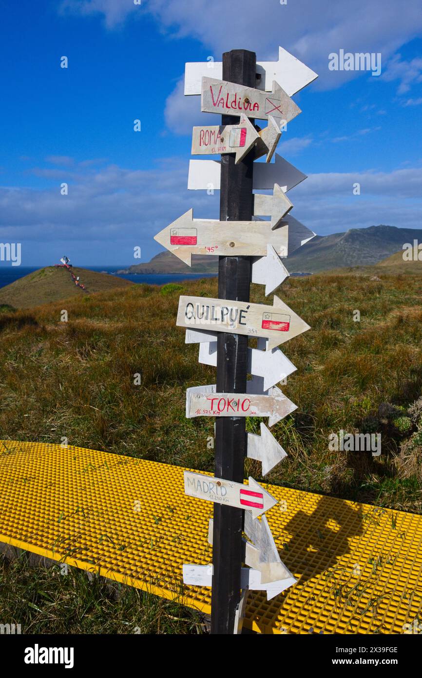 A weather beaten sign post on Cape Horn showing distances to major ...