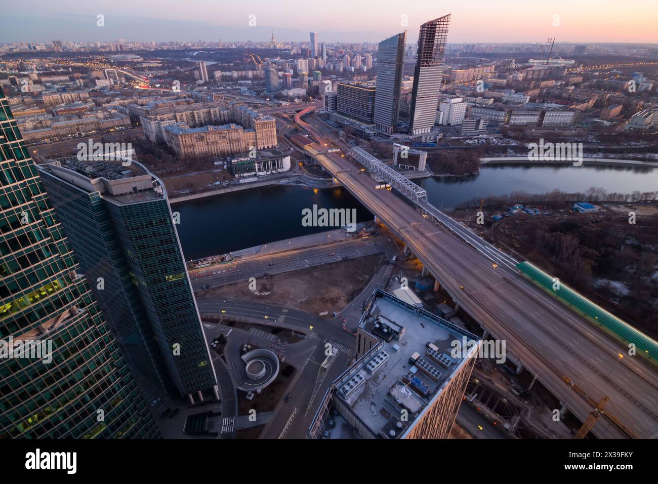 New building under construction, Third Transport Ring, bridge, river at ...