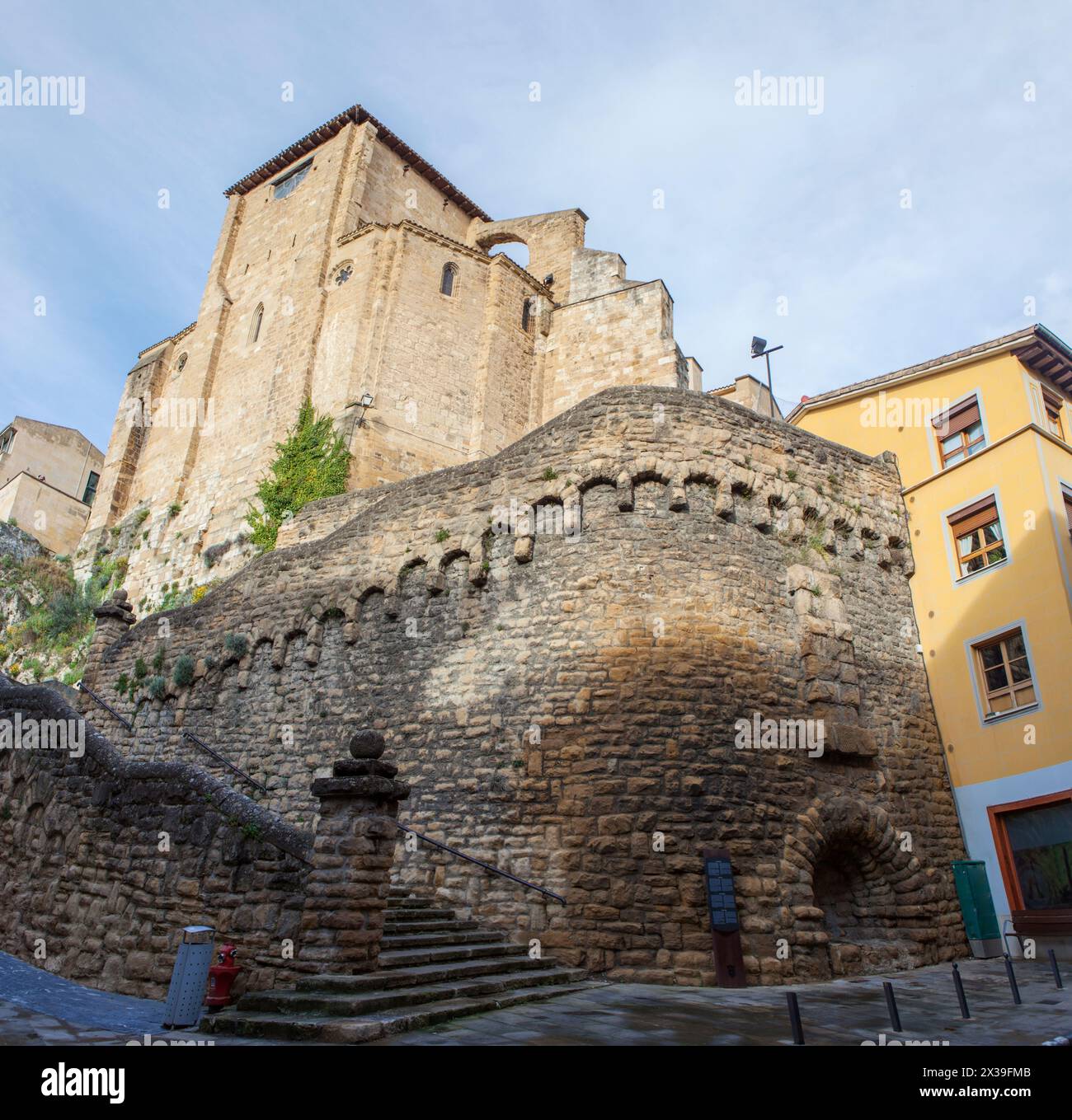 Church of San Miguel building stairs. Estella, Navarre, Spain Stock ...