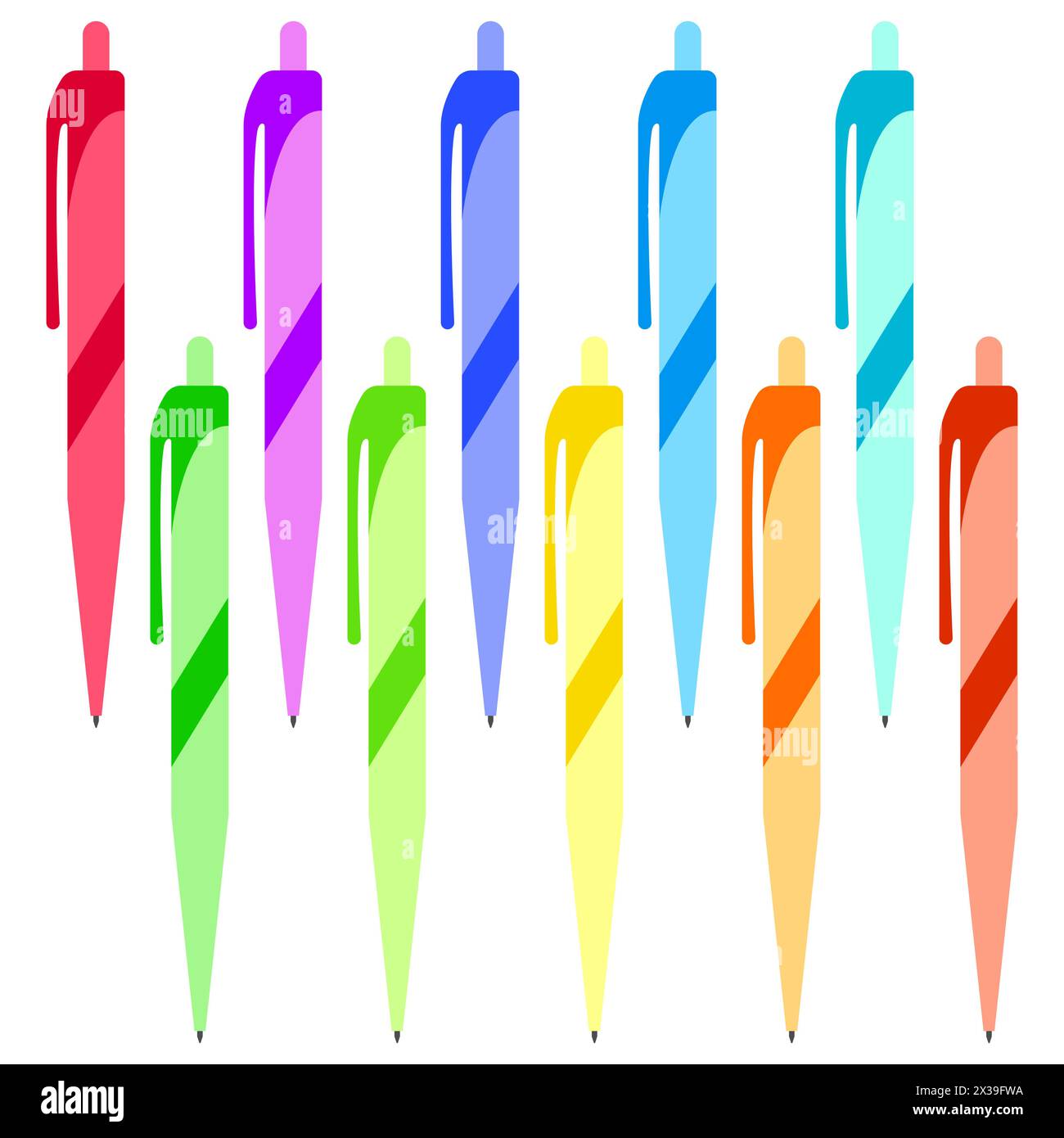 Set of multi-colored pens on a white background. Vector illustration ...