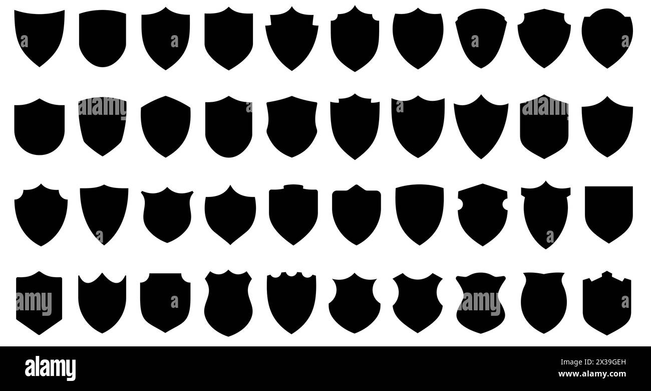 Shield Icons Set Black Shields Of Different Shapes In Flat Graphic