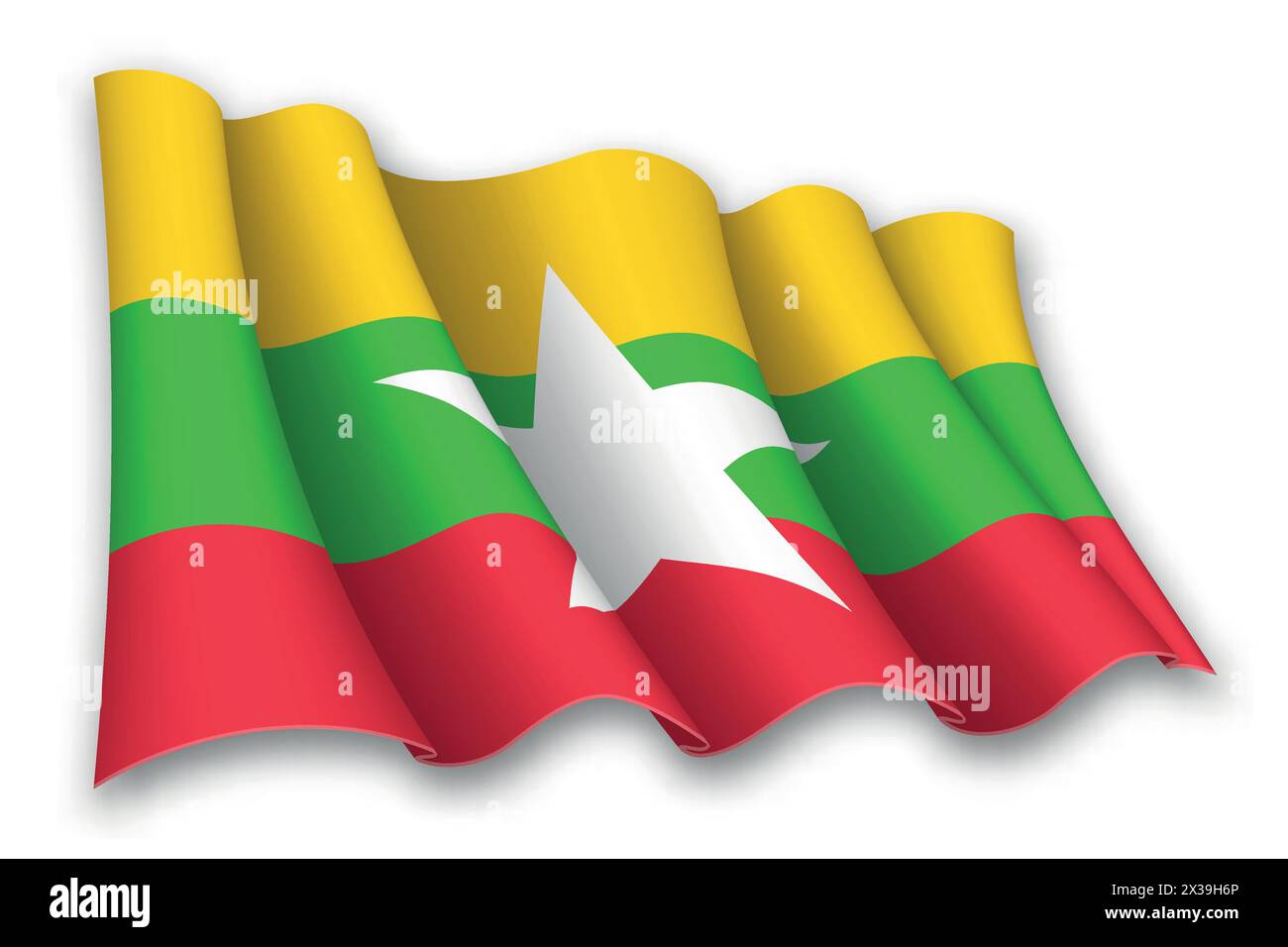 Realistic waving flag of Myanmar isolated on white background Stock ...