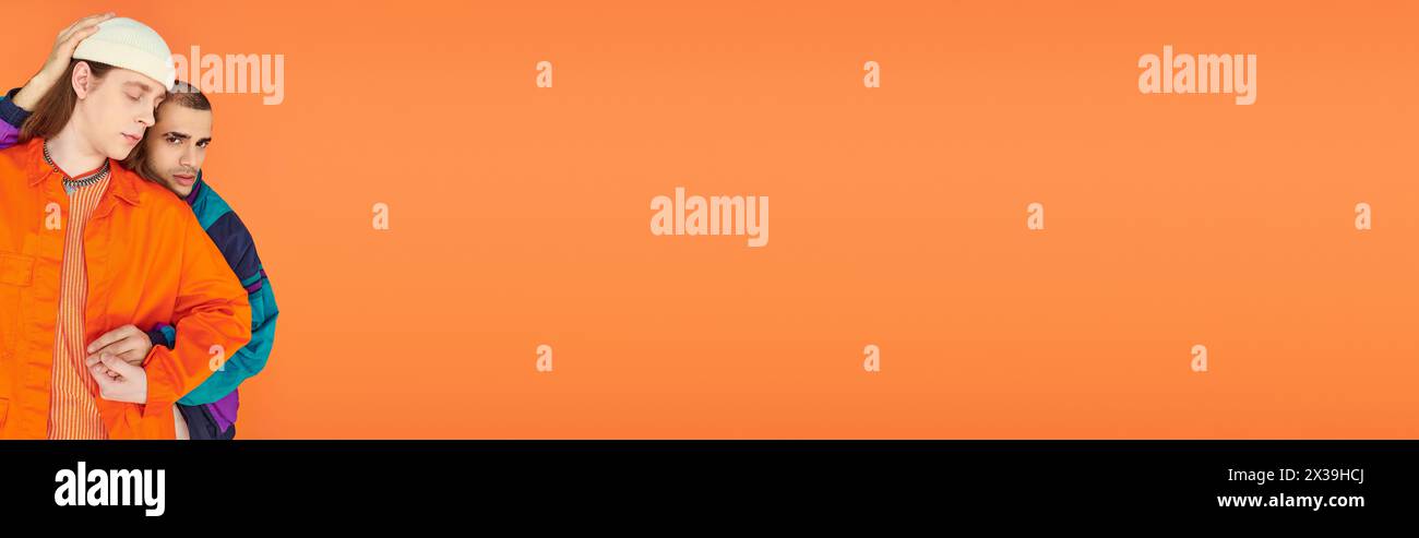 A loving gay couple, two men, stand together in unity Stock Photo - Alamy