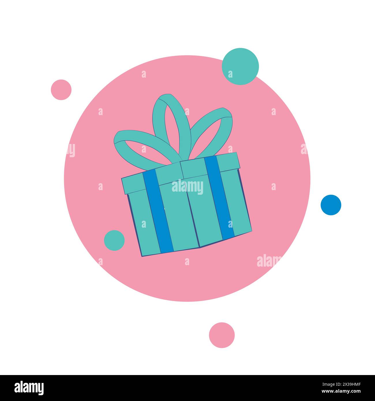 Cartoon Style Blue Present Gift Box Wrapped With A Bow And Ribbon Stock ...