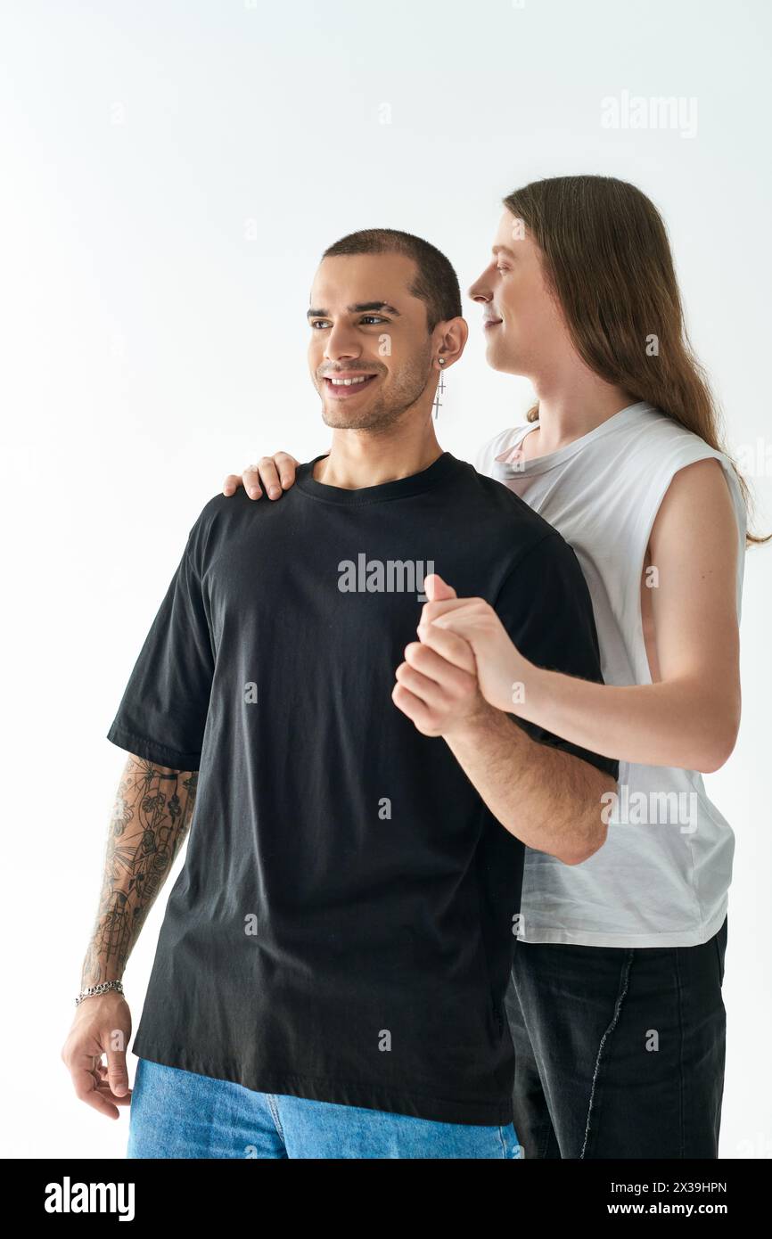 Two men stand side by side, radiating love and connection Stock Photo ...