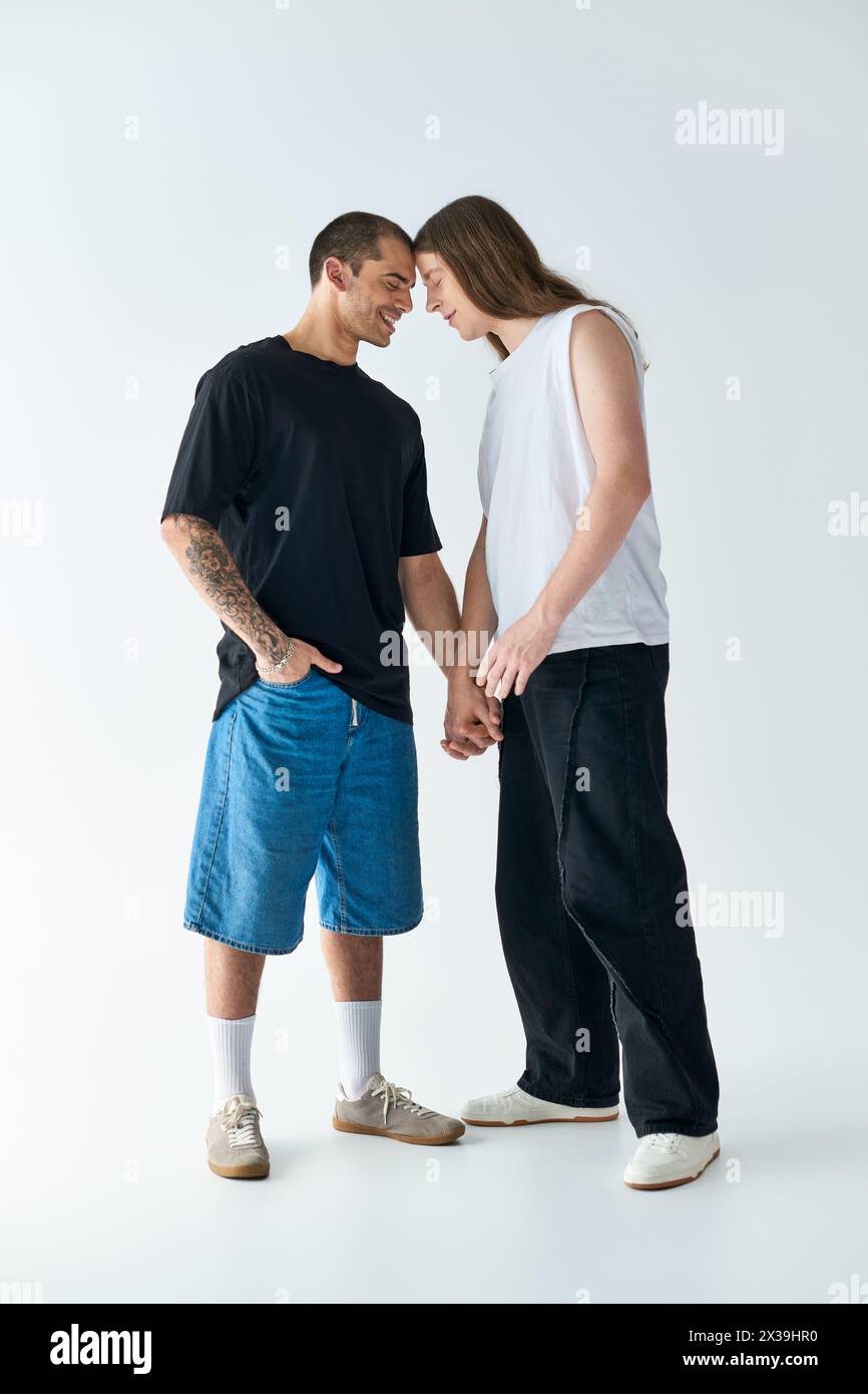 Two men standing side by side, radiating love and togetherness Stock ...