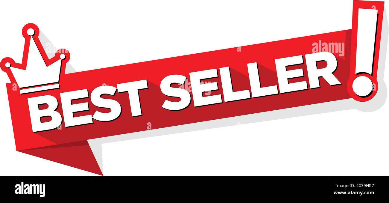Red advertising sticker Best Seller with crown. Vector on transparent ...