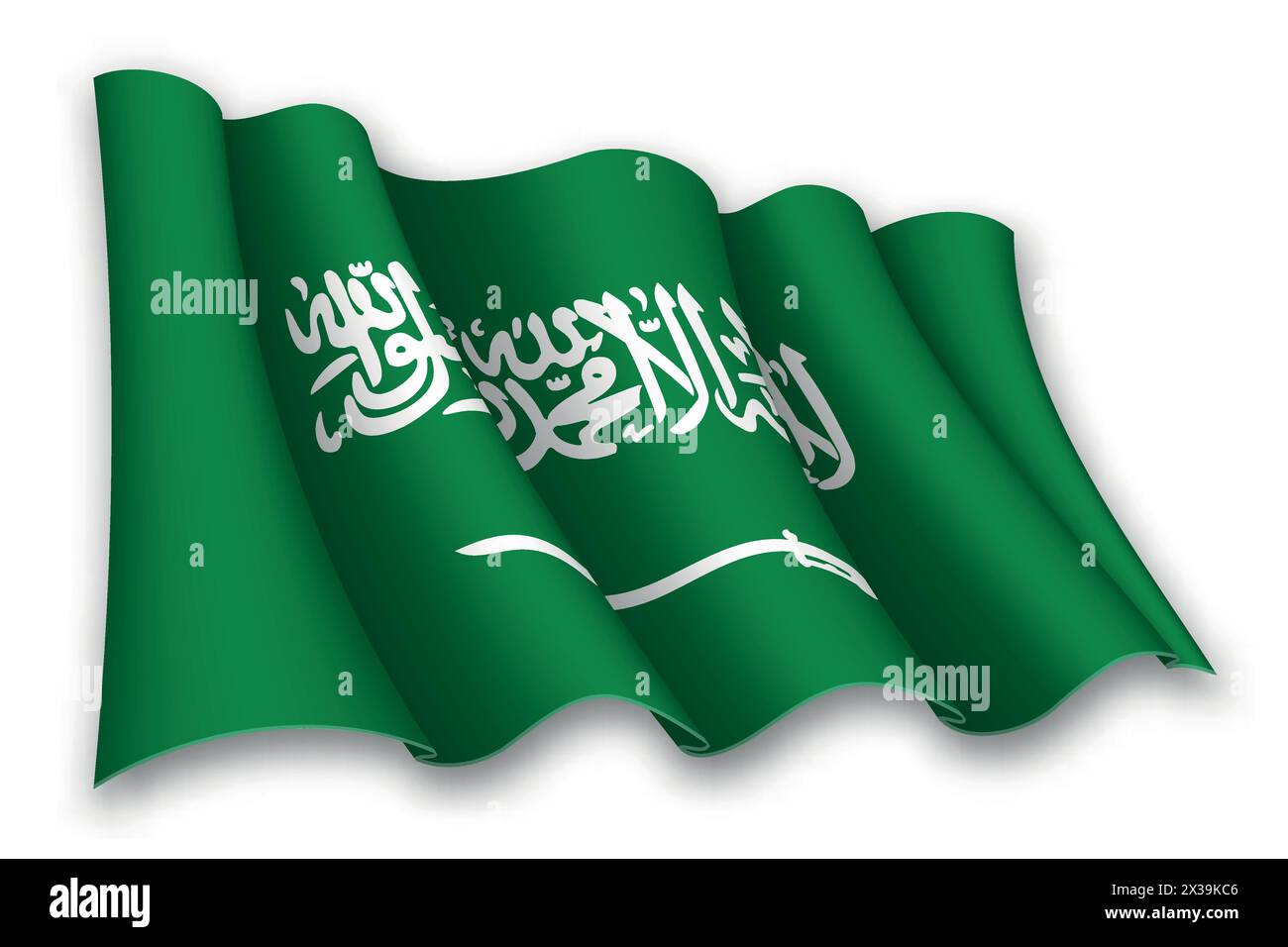 Realistic waving flag of Saudi Arabia isolated on white background ...
