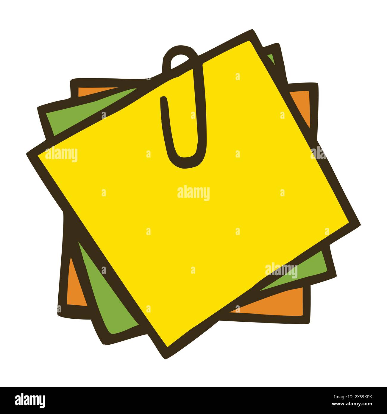 Doodle sticky note papers with paperclip icon, hand drawn with thin ...
