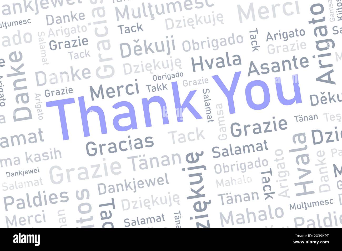Thank you text in many languages. Different international language ...