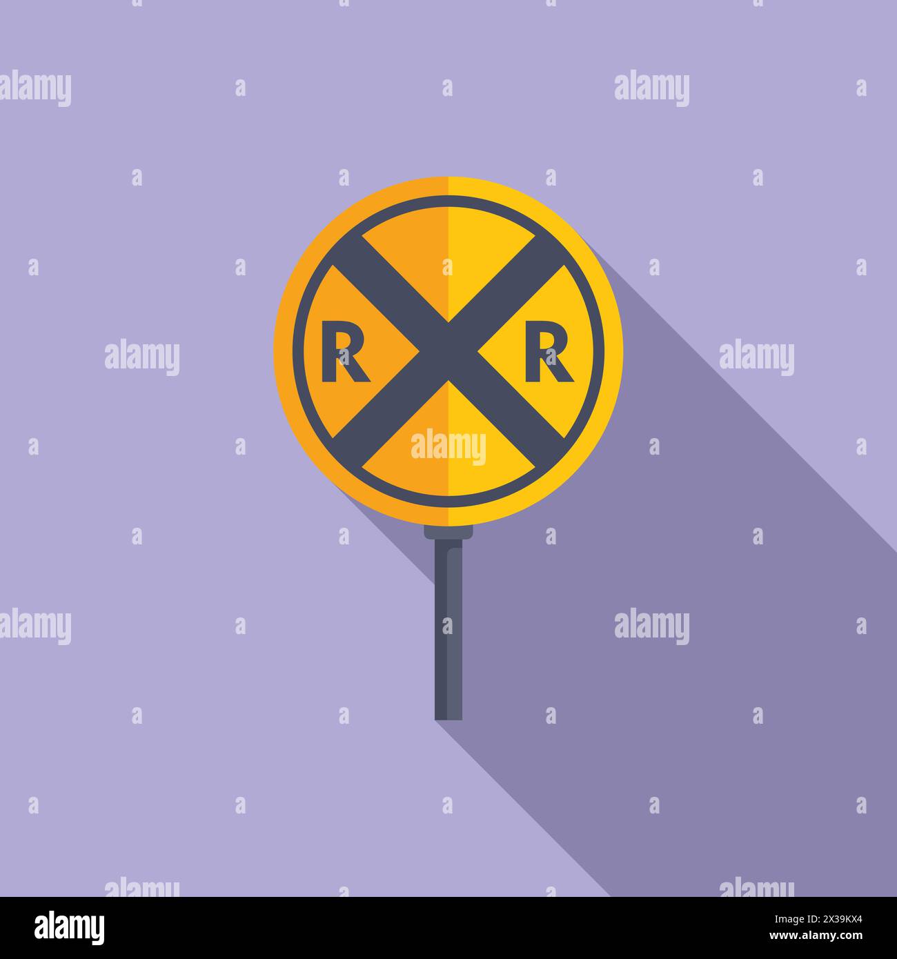 Railway crossing road sign icon flat vector. Caution sign. Control ...