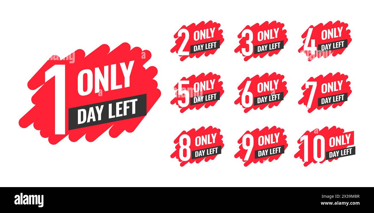 Day Left set of red and black signs. Countdown badge. Count timer Stock ...