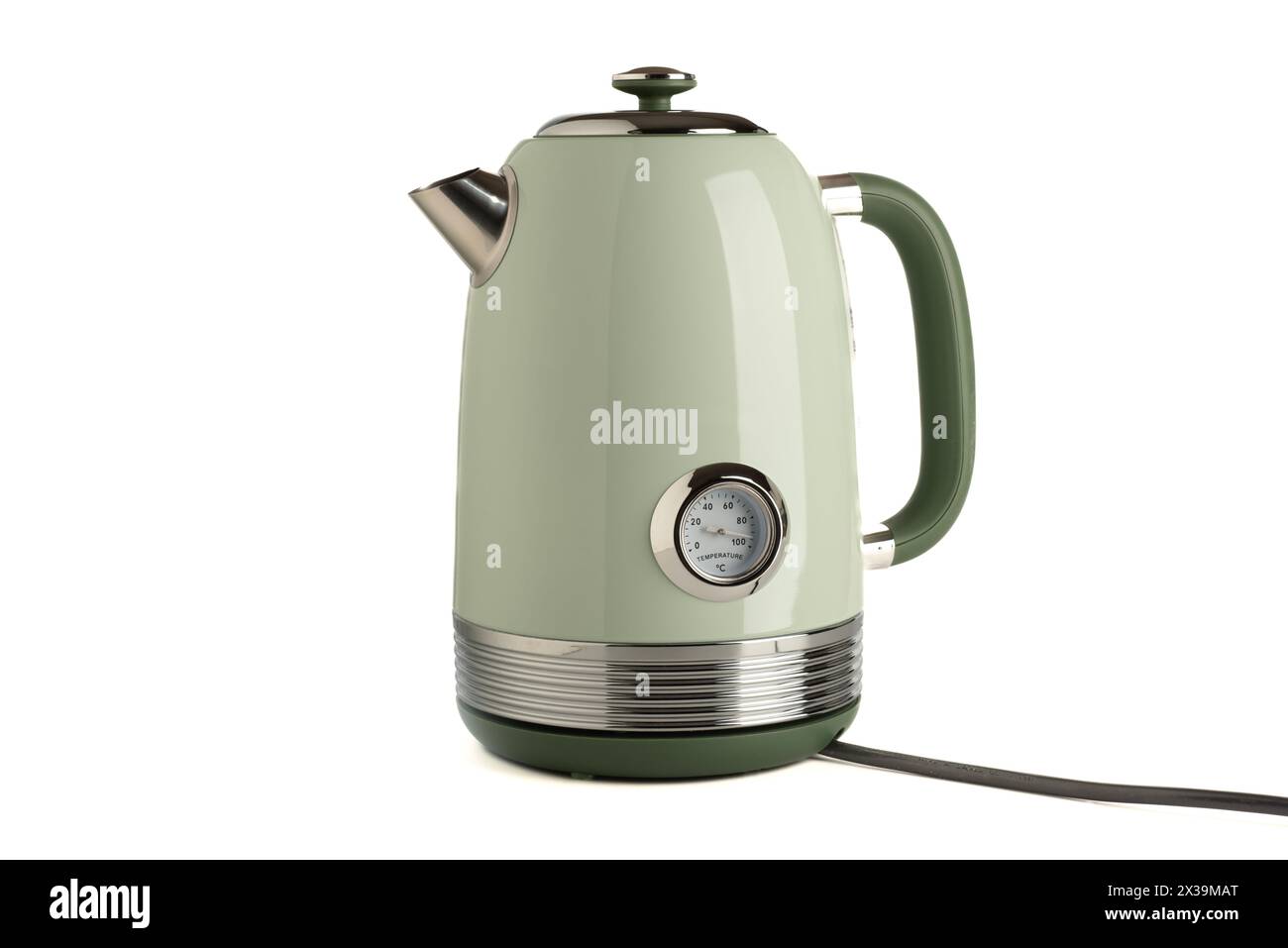 Boiling kettle with thermometer isolated on white background. Copy ...